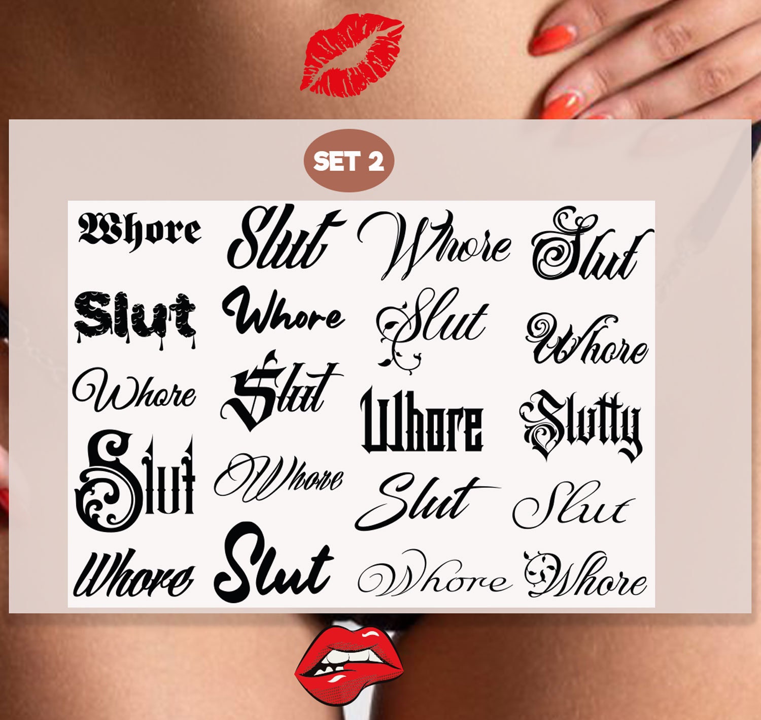 Set 0f 20 Slut/whore Temporary Tattoos Tramp Stamps Slut - Etsy