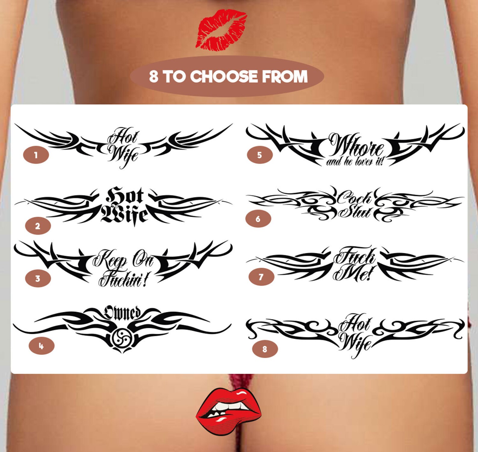 3x Adult Lower Back Temporary Tattoos, Tramp Stamps, BDSM, Sexy Tattoo ...