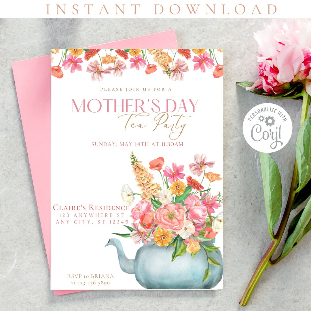 Mothers Day Tea Party Invitation, Mothers Day Brunch Invitation, Tea ...