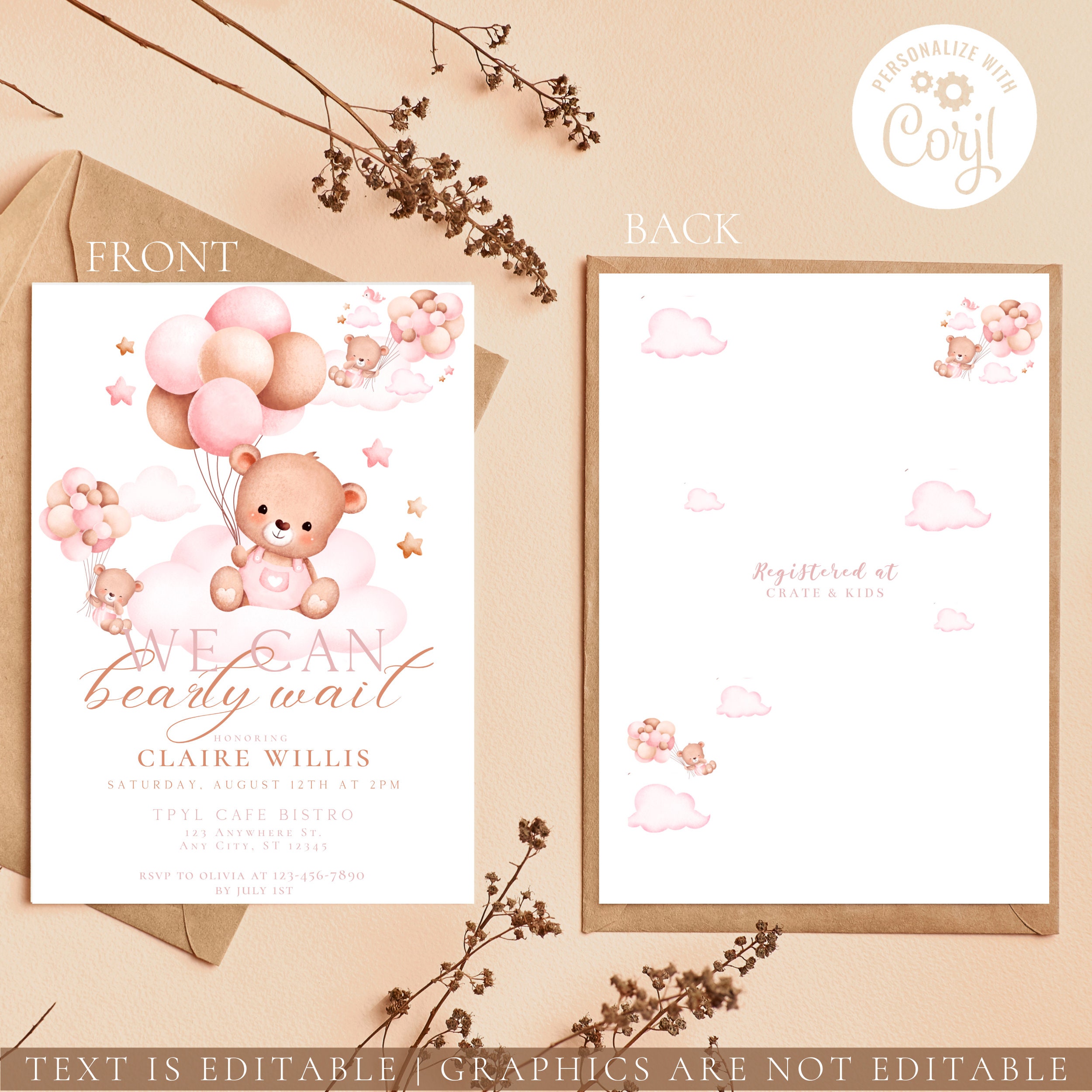 Baby Shower for Girl Invitation Teddy Bear Baby Shower Bear Theme ...