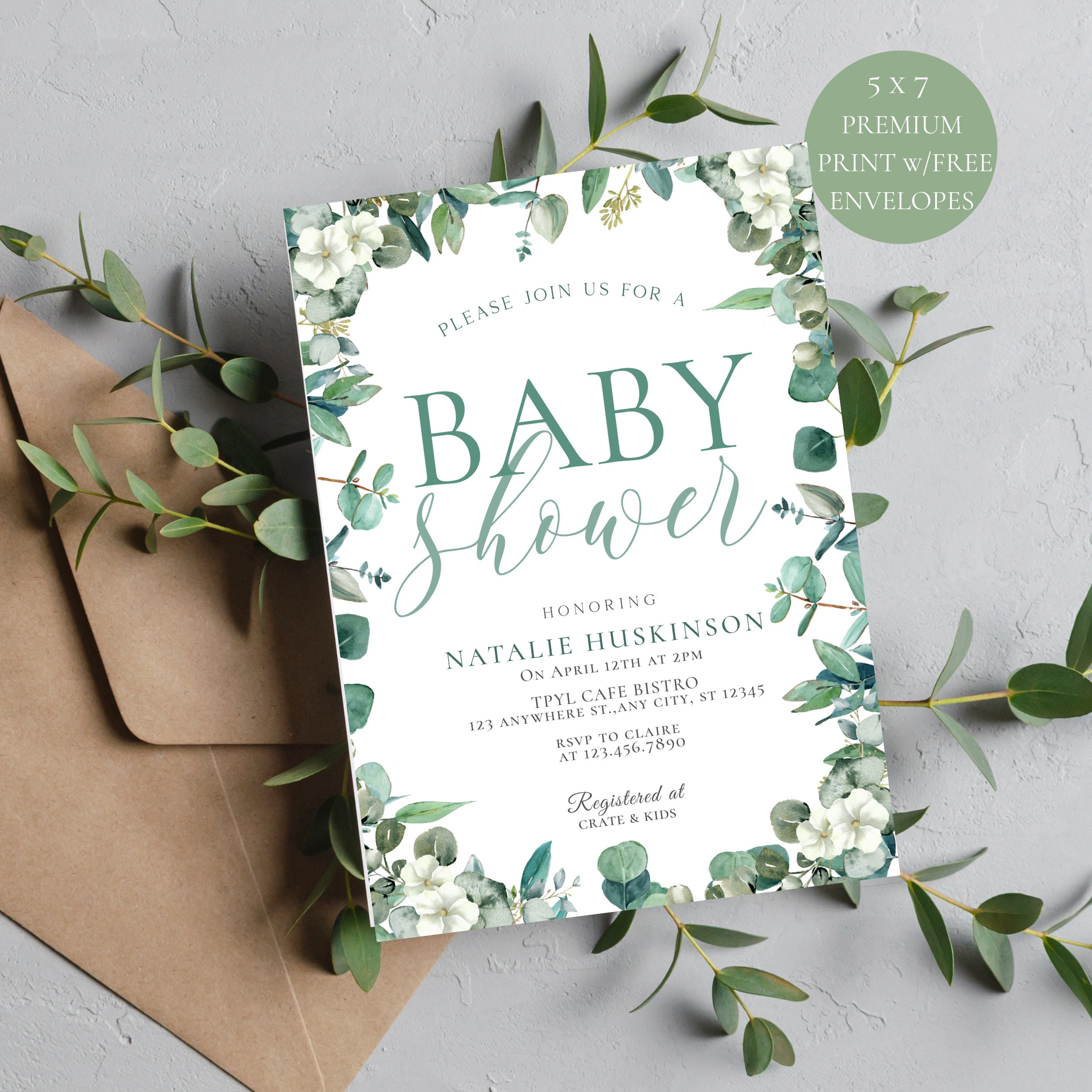 Greenery Baby Shower Invitation by Mail Baby Shower - Etsy