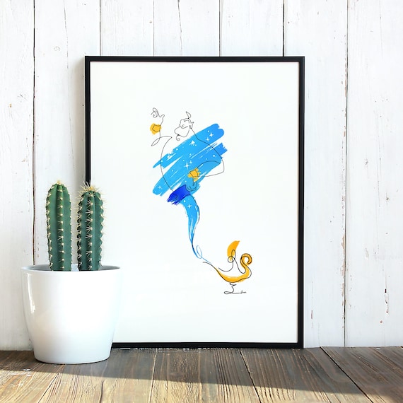 Aladdin Genie / Line Art / Wall Art / Poster / One Line / | Etsy