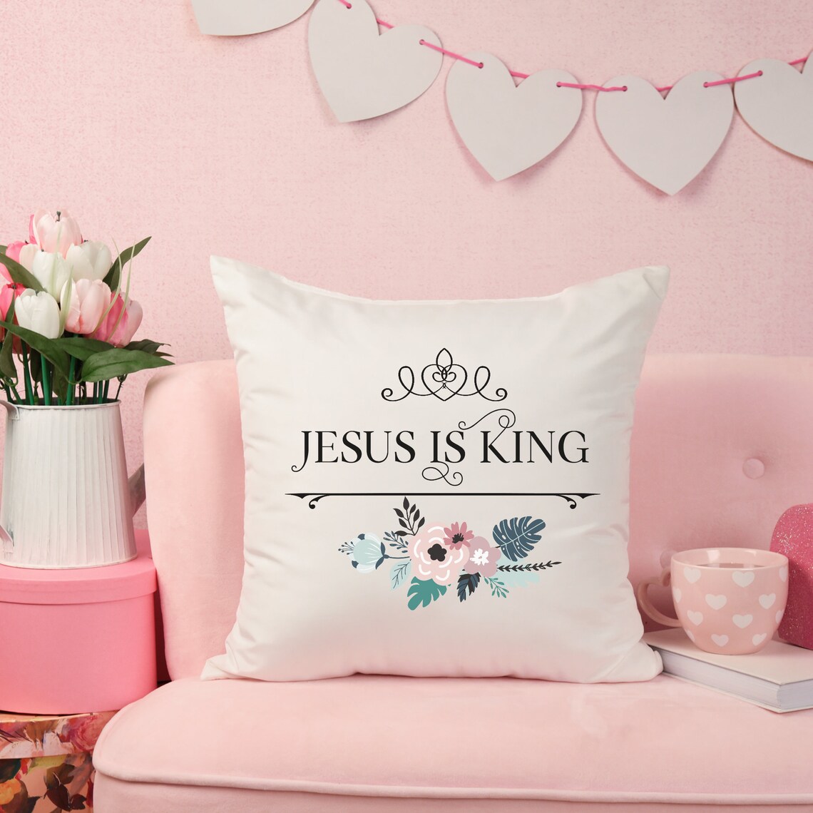 Jesus is King Vintage Pillow Christian Pillow for Her Faith - Etsy