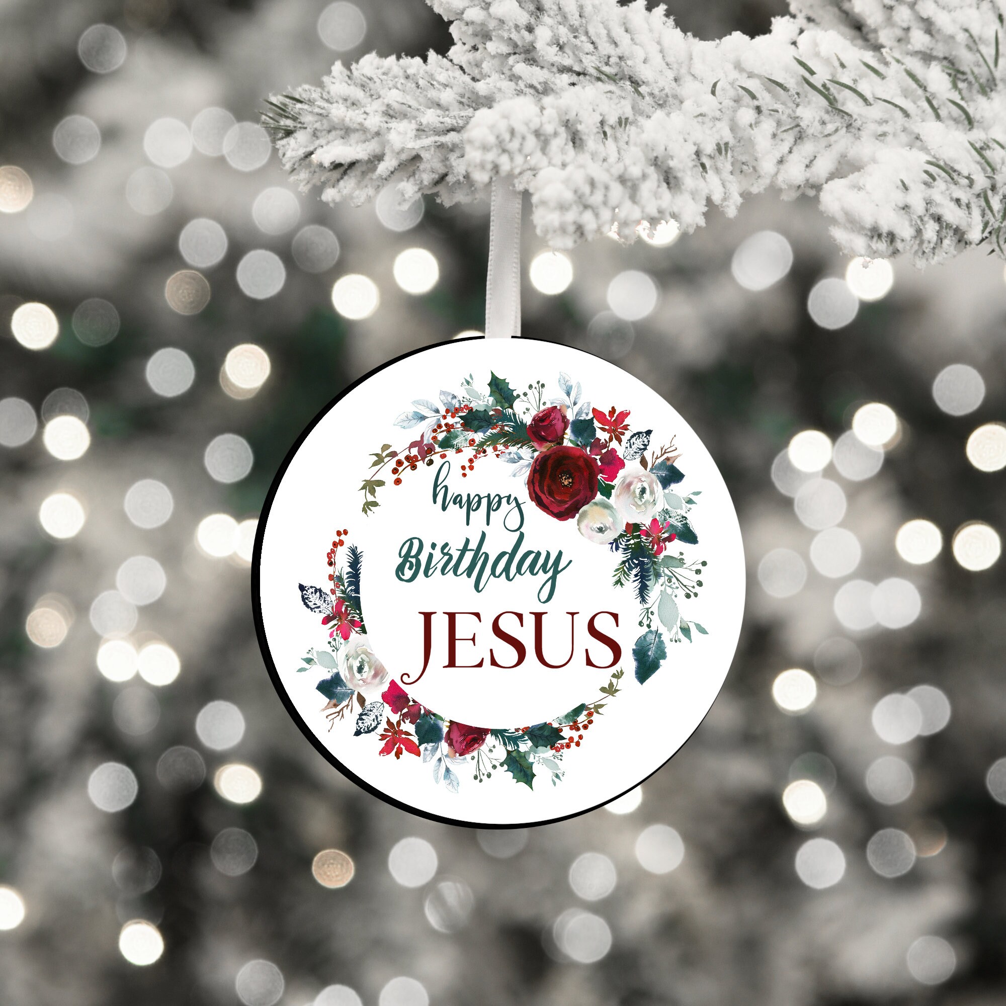 Happy Birthday Jesus Ornament Watercolor Christmas Christian - Etsy
