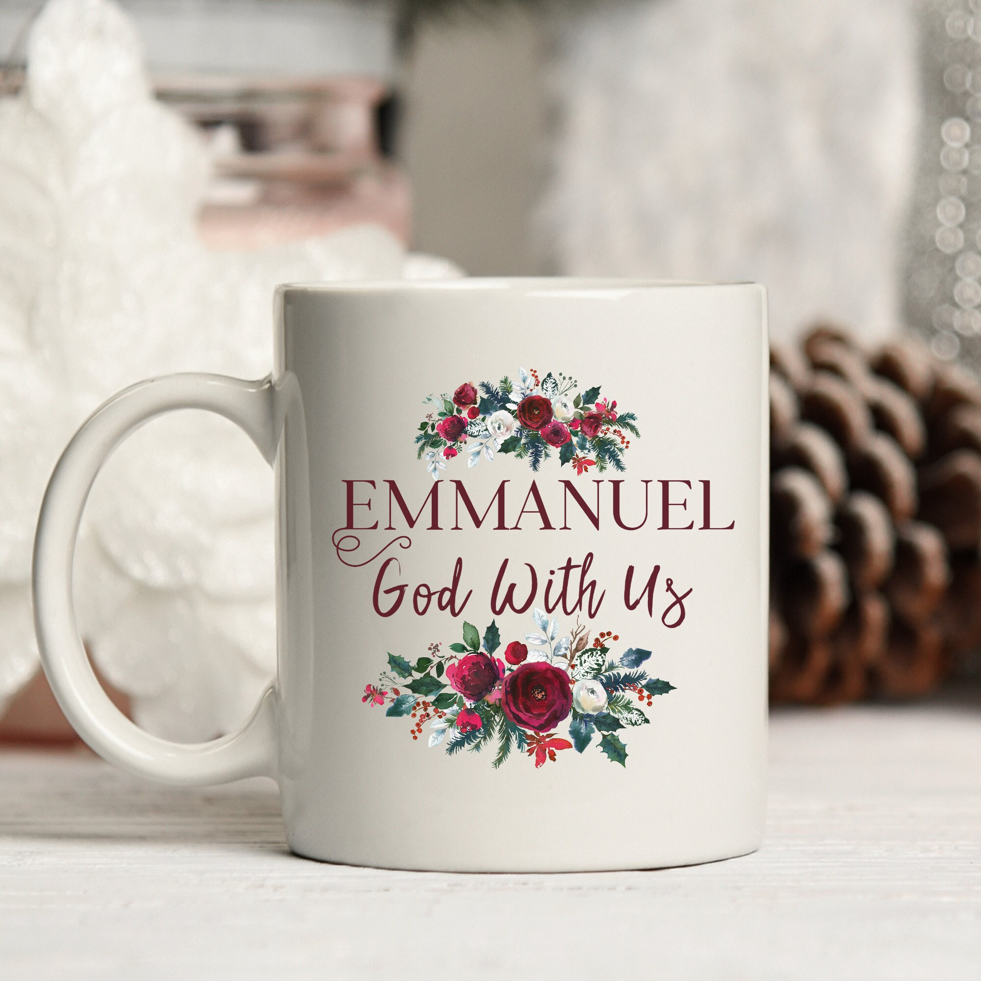 Christian Christmas Mug, Emmanuel God With Us, Gift for Pastors Wife ...
