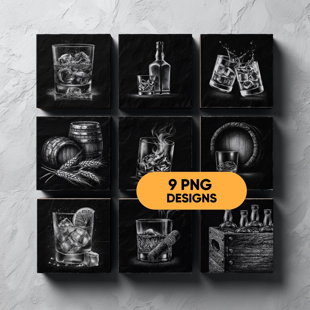 Whisky Engraving Slate Coaster PNG Bundle: 3D Illusion Laser Files ...