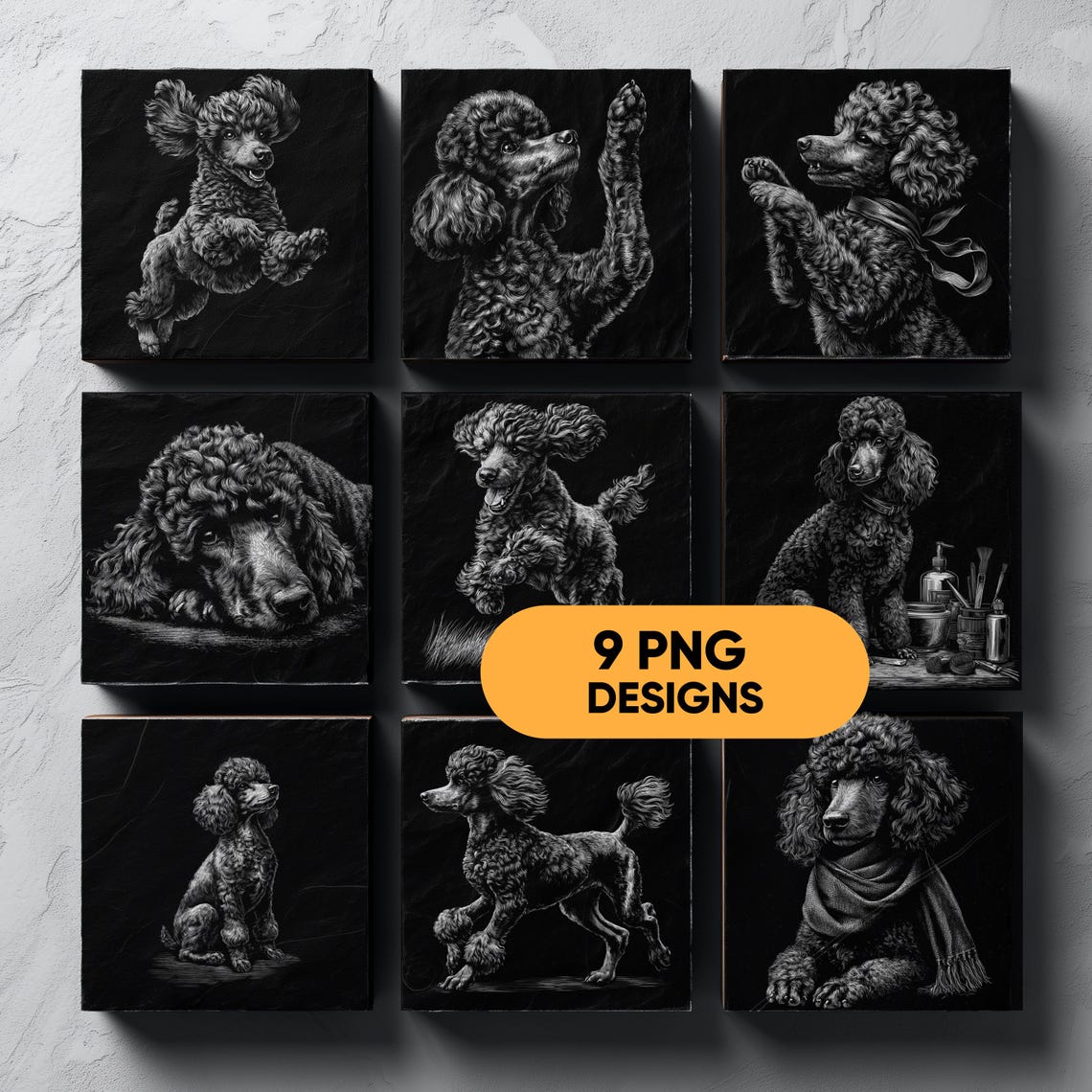 Curly Poodle Laser Engraving PNG Bundle – 9 Elegant Poodle Designs for ...
