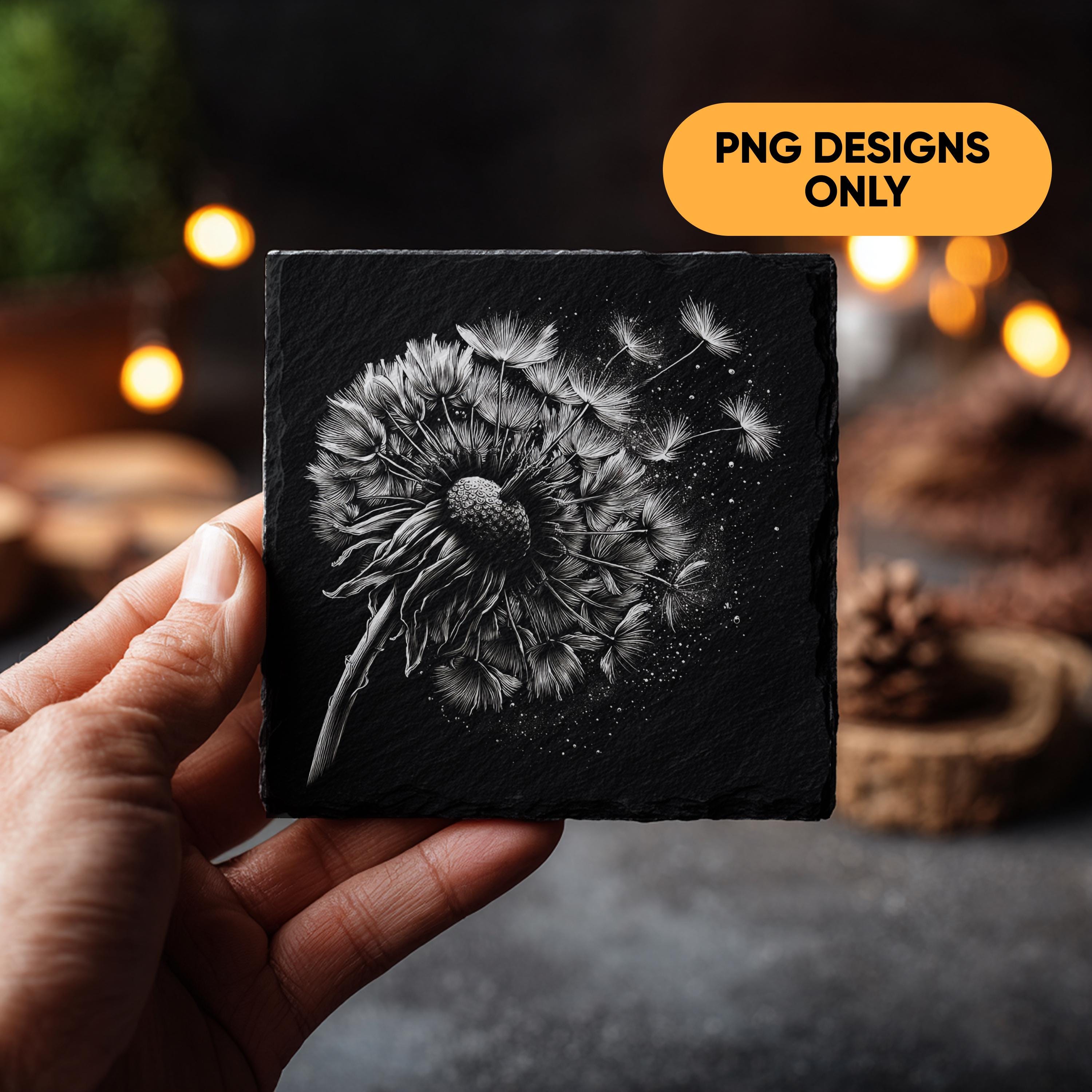 Dandelion Slate Coaster PNG Bundle, 9 Botanical Floral Engraving Files ...