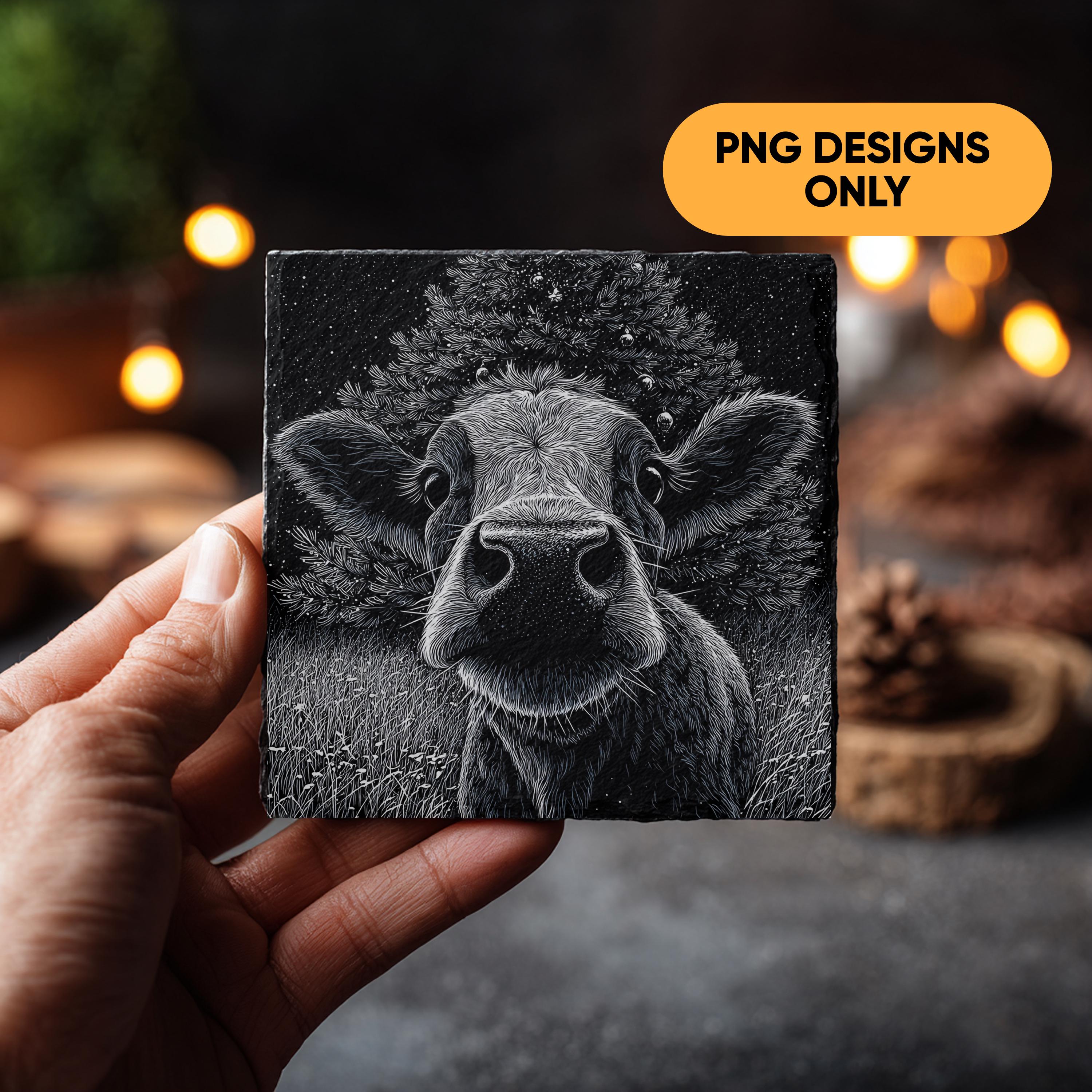 Christmas Cow Slate Coaster PNG, 9 Cute Highland Cow Engraving Files ...