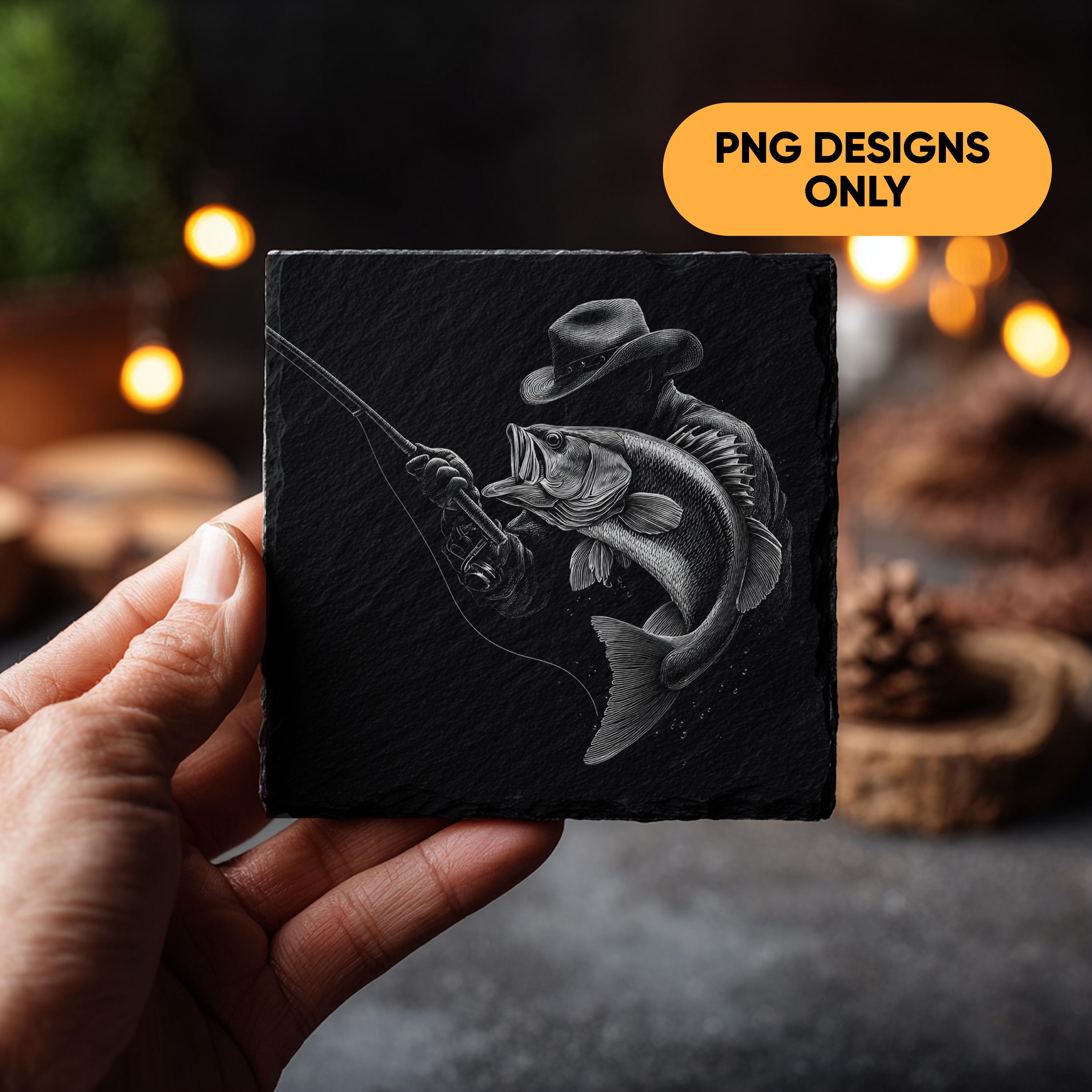 Bass Fishing Slate Coaster PNG Bundle, 9 Engraving Files With Jumping ...