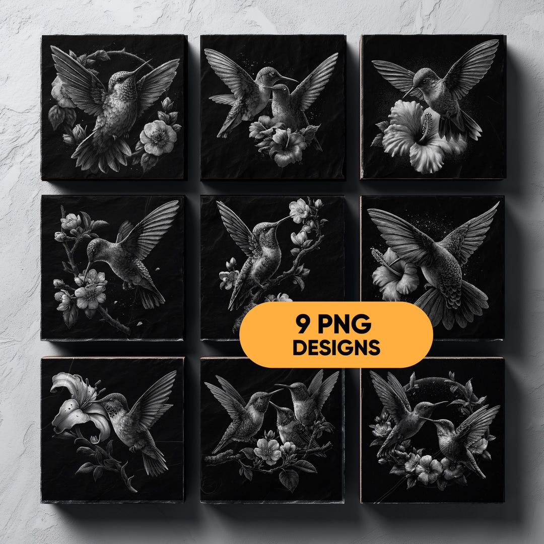 Hummingbird Slate Coaster Engraving PNG Bundle | 9 Botanical Bird ...