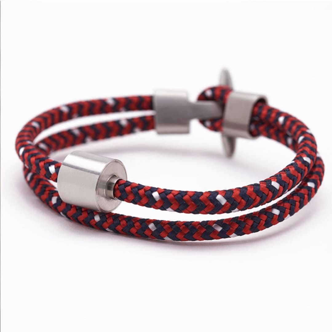 Mens Naval Cord and Stainless Steel Memorial Cremation Bracelet in Red ...