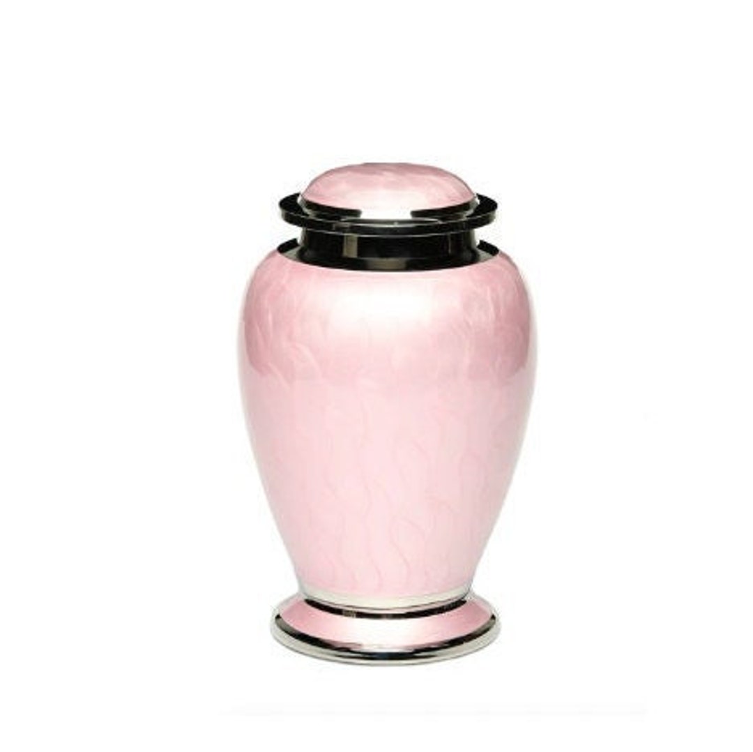 Large Glossy Soft Pink Swirl Enamel and Nickel Banded Memorial ...