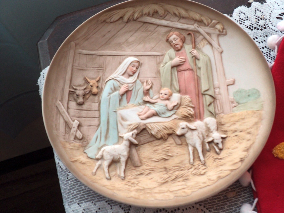 Homco Nativity Plate 5102 Art Pottery Raised Design - Etsy