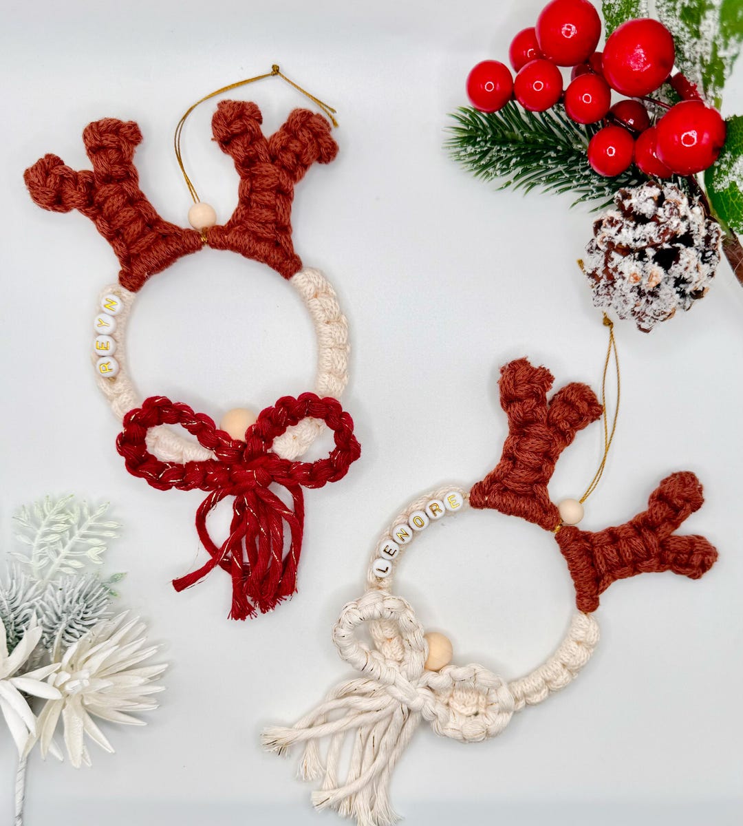 Personalized Macrame Reindeer Christmas Ornaments - Etsy