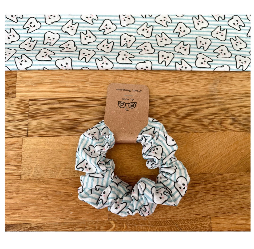Blue Striped Dental Hair Scrunchie, Hair Tie, Bobble, Tooth Design ...