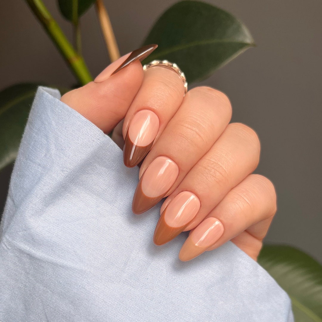 Brown Gradient French Tip Press on Nails - Etsy