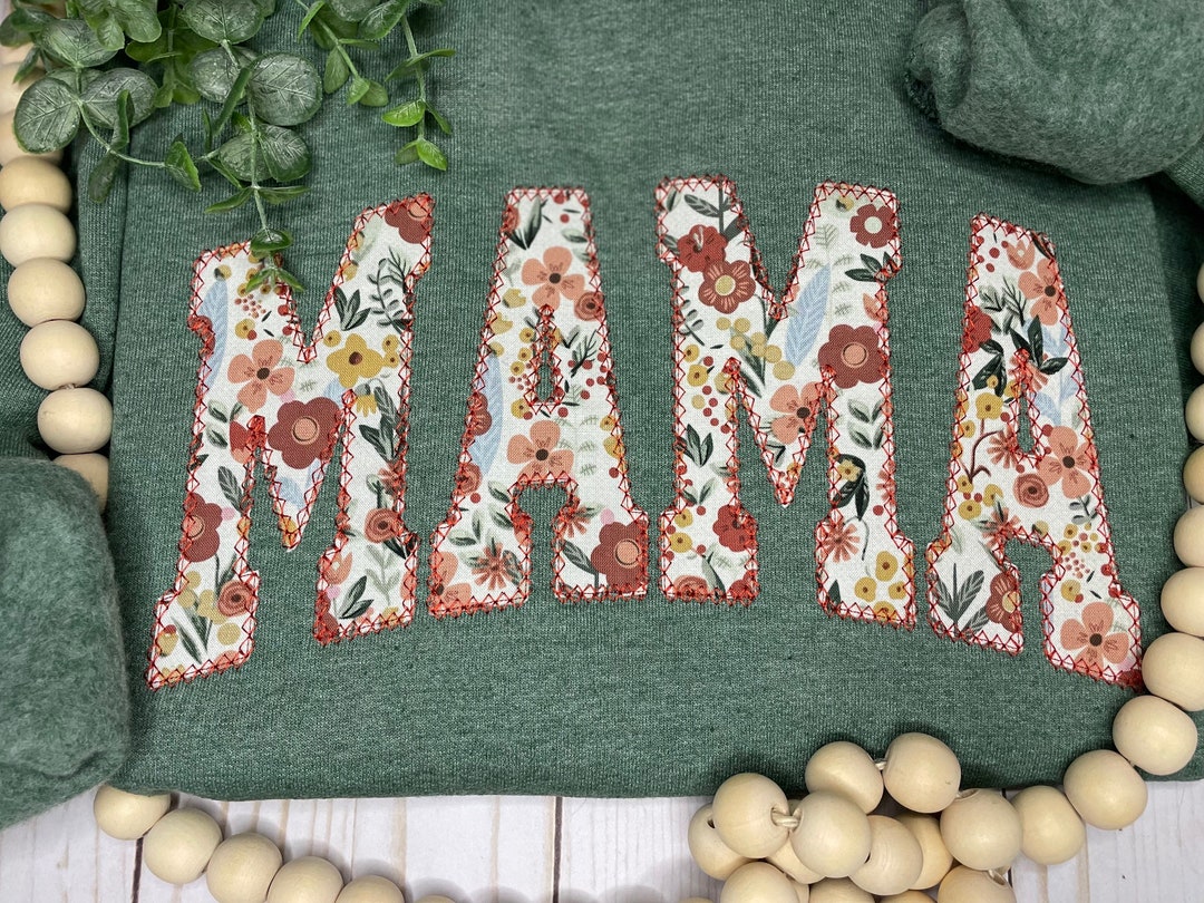 Arched Varsity Stitch Mama Sweatshirt, Mama Embroidered Sweatshirt ...