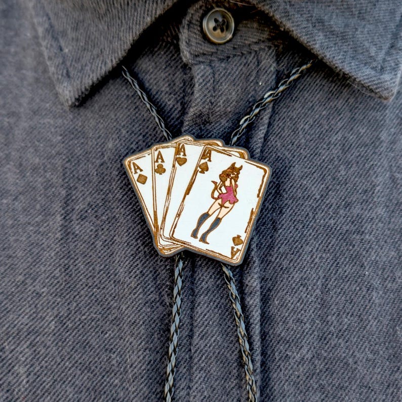 Pinup Devil Playing Cards Bolo Tie – Hand Painted Retro Wood Rockabilly ...
