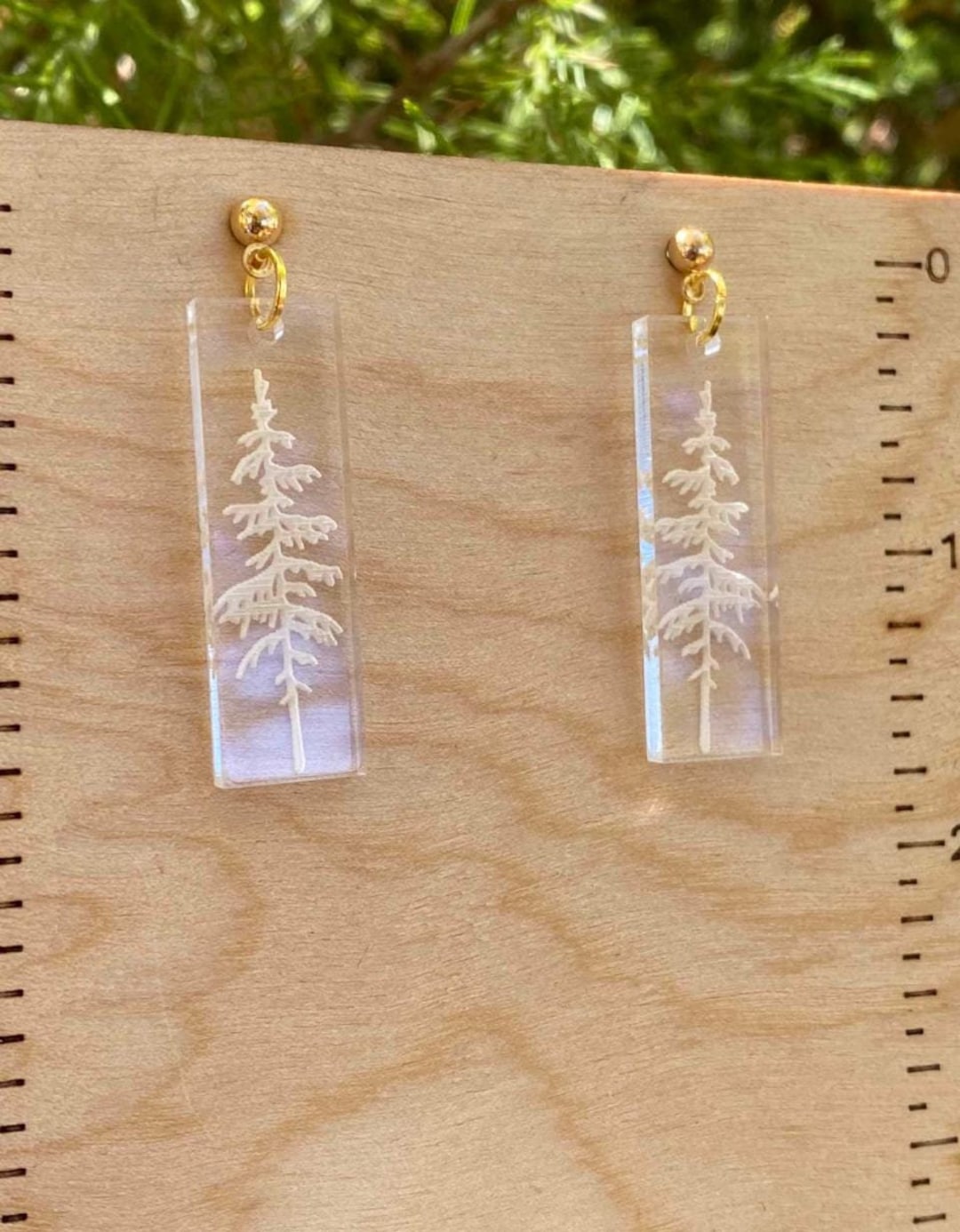 Winter Snowy Trees Christmas Dangle Bar Earrings, Hypoallergenic ...