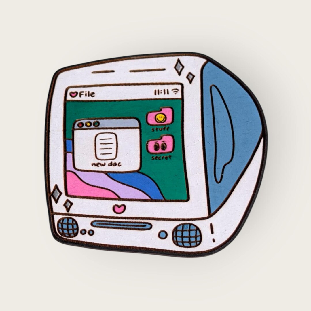 Y2K Retro Computer Inspired Hand Painted Wood Magnet, XL Refrigerator ...