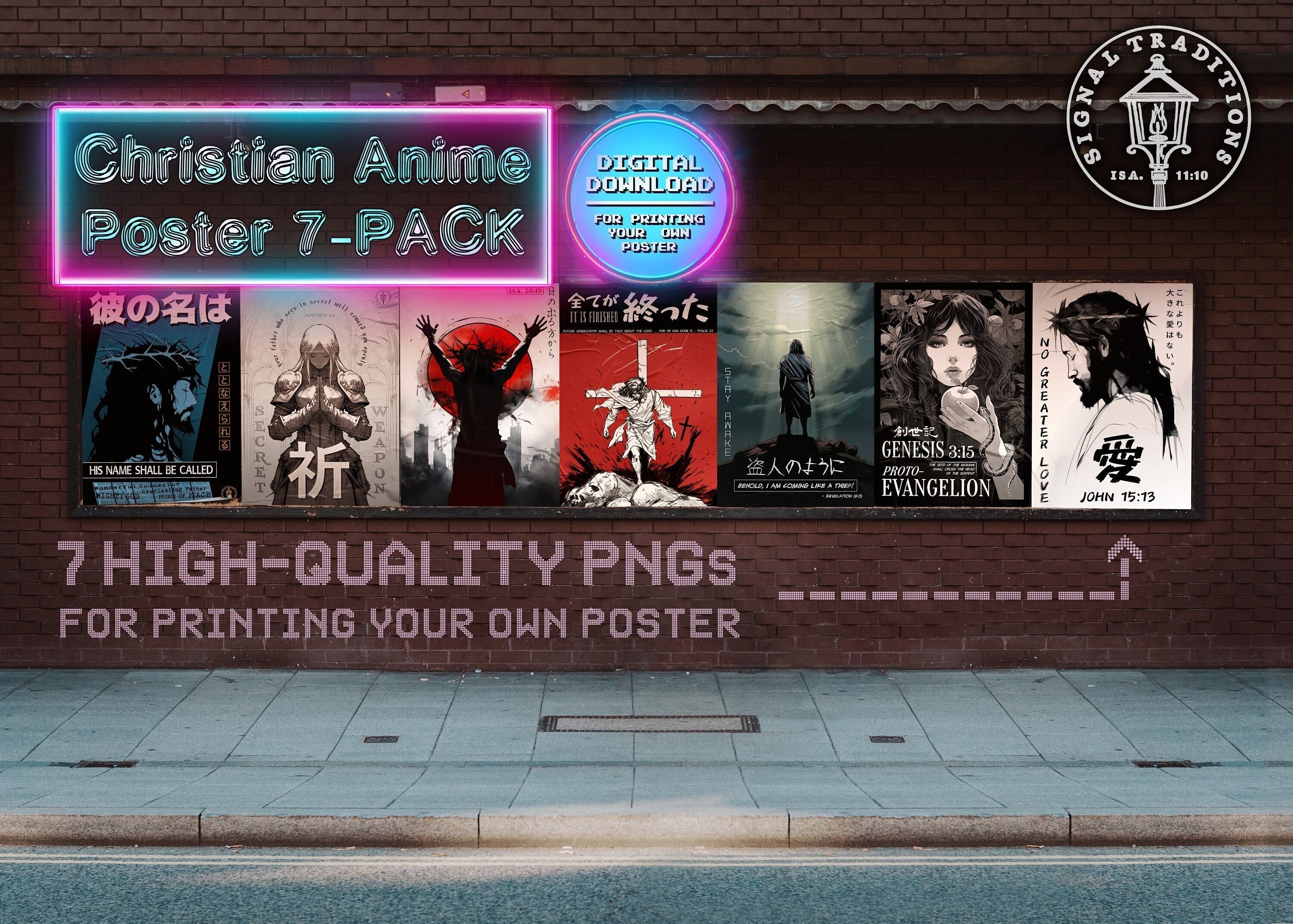 Christian Anime Prints 7-pack Japanese Bible Verse Anime Posters for ...