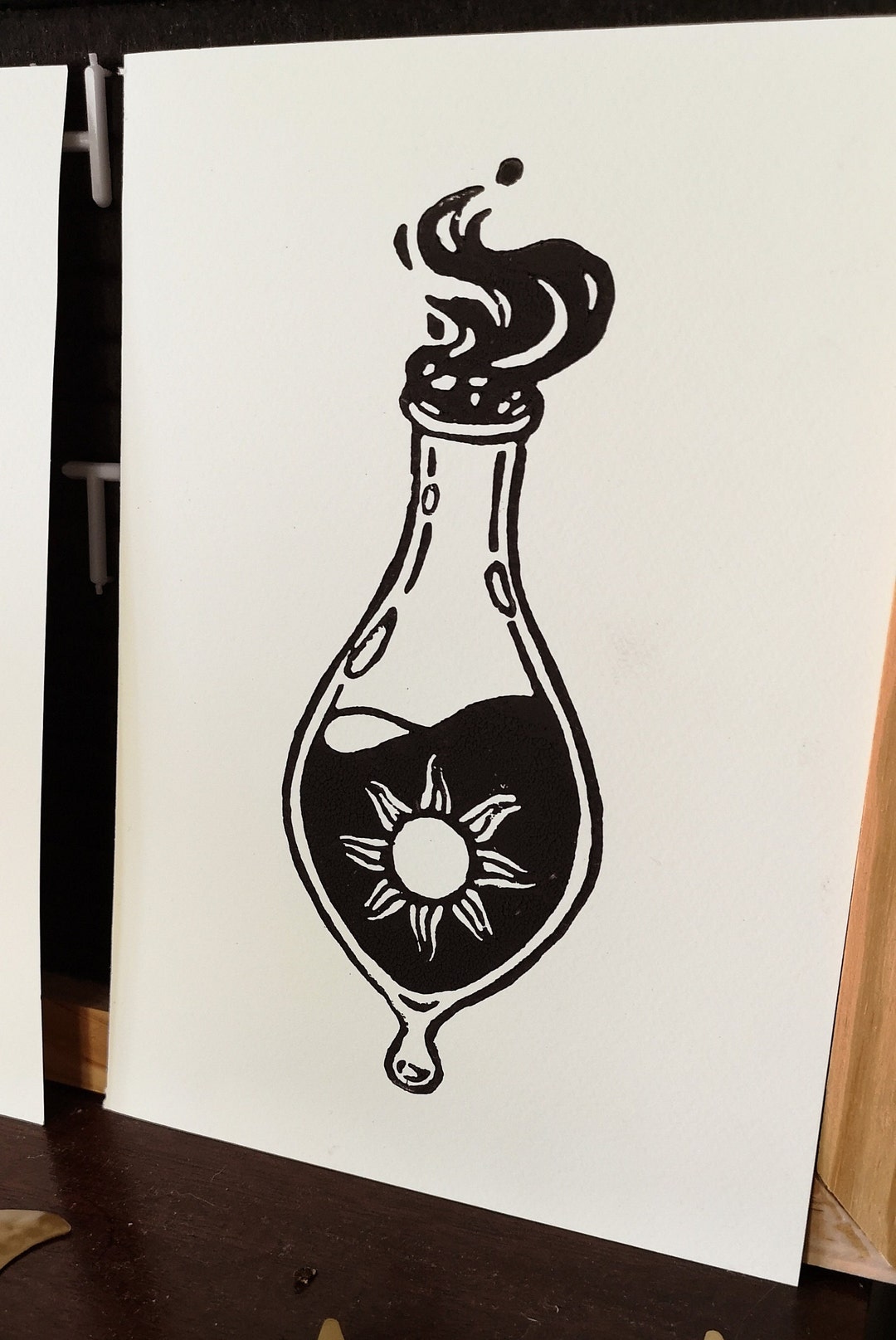 Potion Bottle sunlight Lino Cut Block Print in Black - Etsy