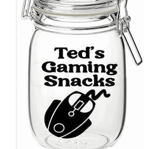Personalised Gaming Snacks Jar Sticker - Vinyl Decal - Label- Gamer ...