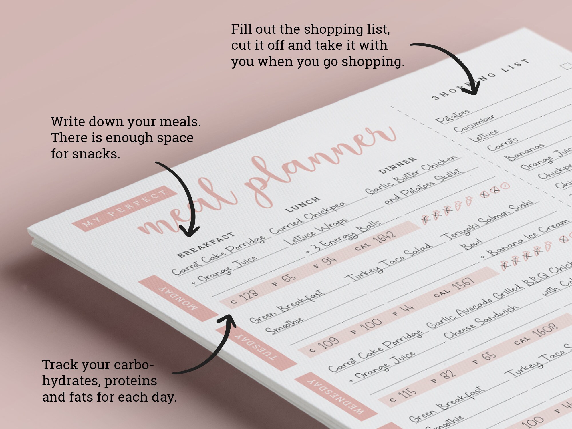 Printable Weekly Macro Meal Planner (carbs, Protein, Fat, Fiber) With ...