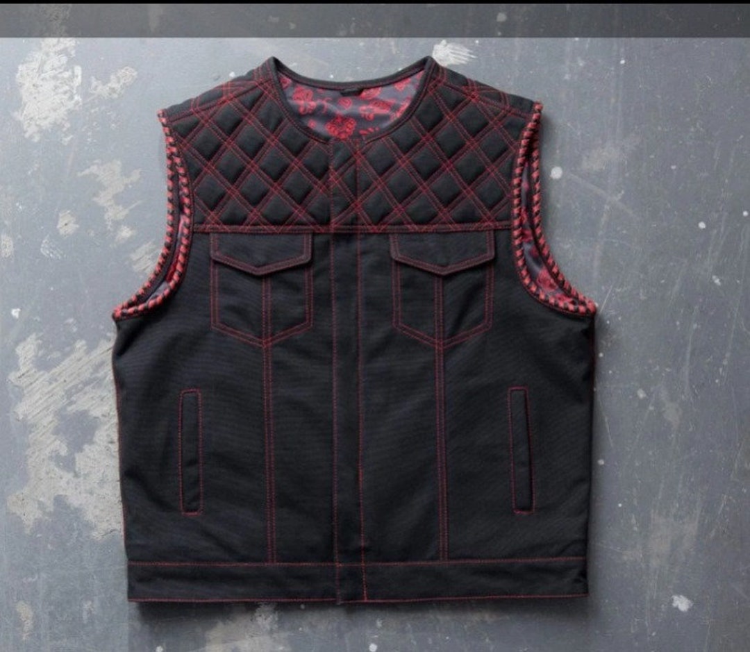 Leather Vest Style Red Leather Braided Vest Black Denim Vest - Etsy