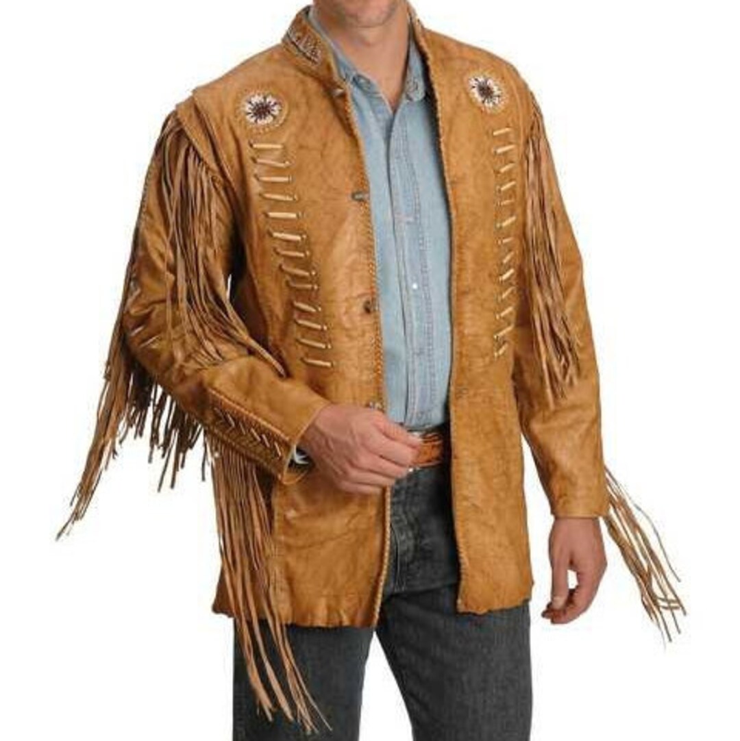 Men American Native Western Cowboy Real Leather Jacket Fringed - Etsy
