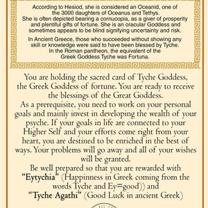 Tyche Card/greek Goddess of Luck Card/fortuna Goddess/good Luck Card ...
