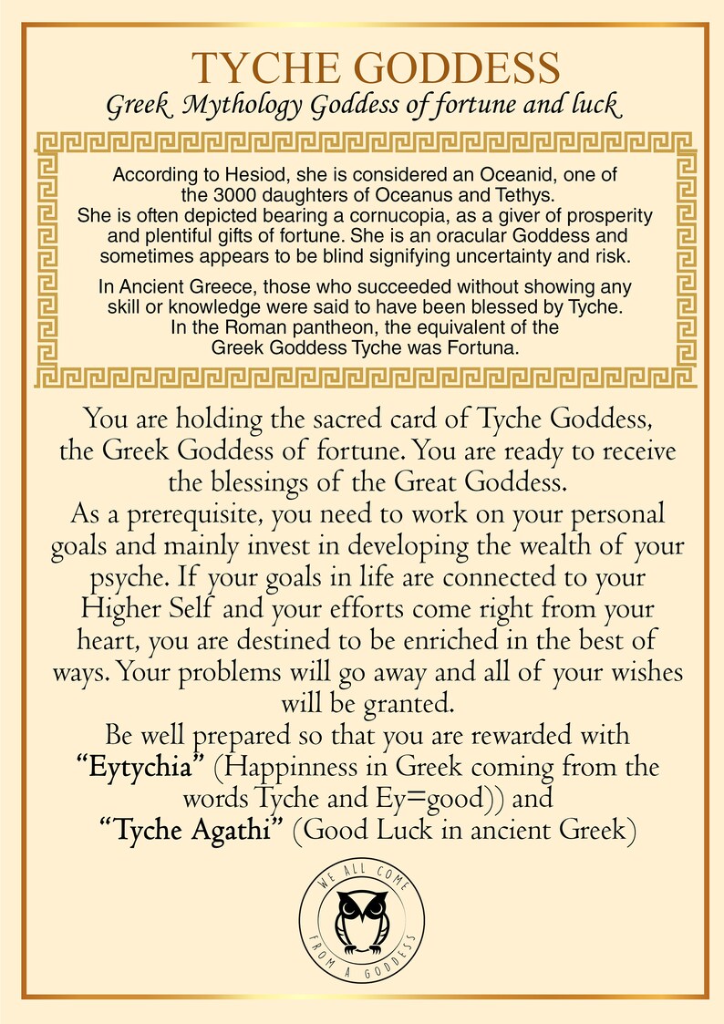 Tyche Card/greek Goddess of Luck Card/fortuna Goddess/good - Etsy