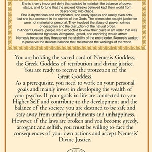 Nemesis Card/greek Goddess Nemesis Card/divine Justice Card/goddess of ...