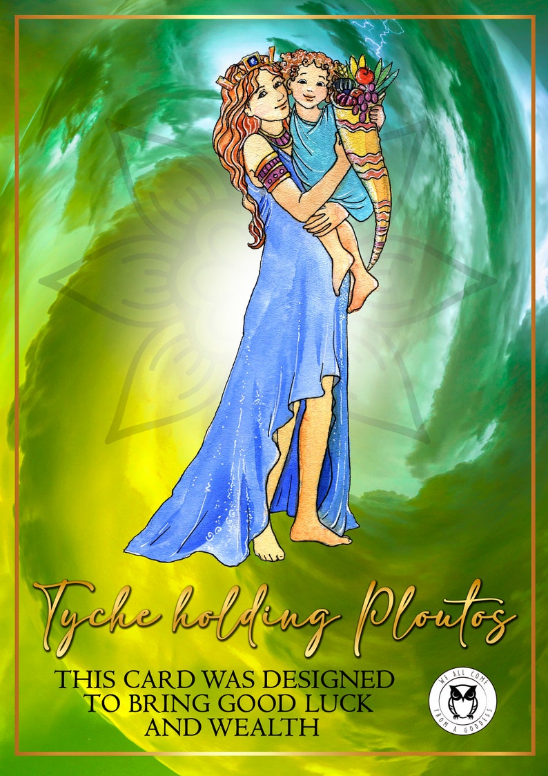 Tyche Holding Ploutos Card/greek Goddess of Luck Card Holding - Etsy