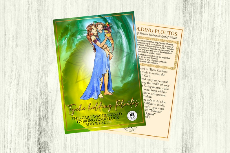 Tyche Holding Ploutos Card/greek Goddess of Luck Card Holding - Etsy