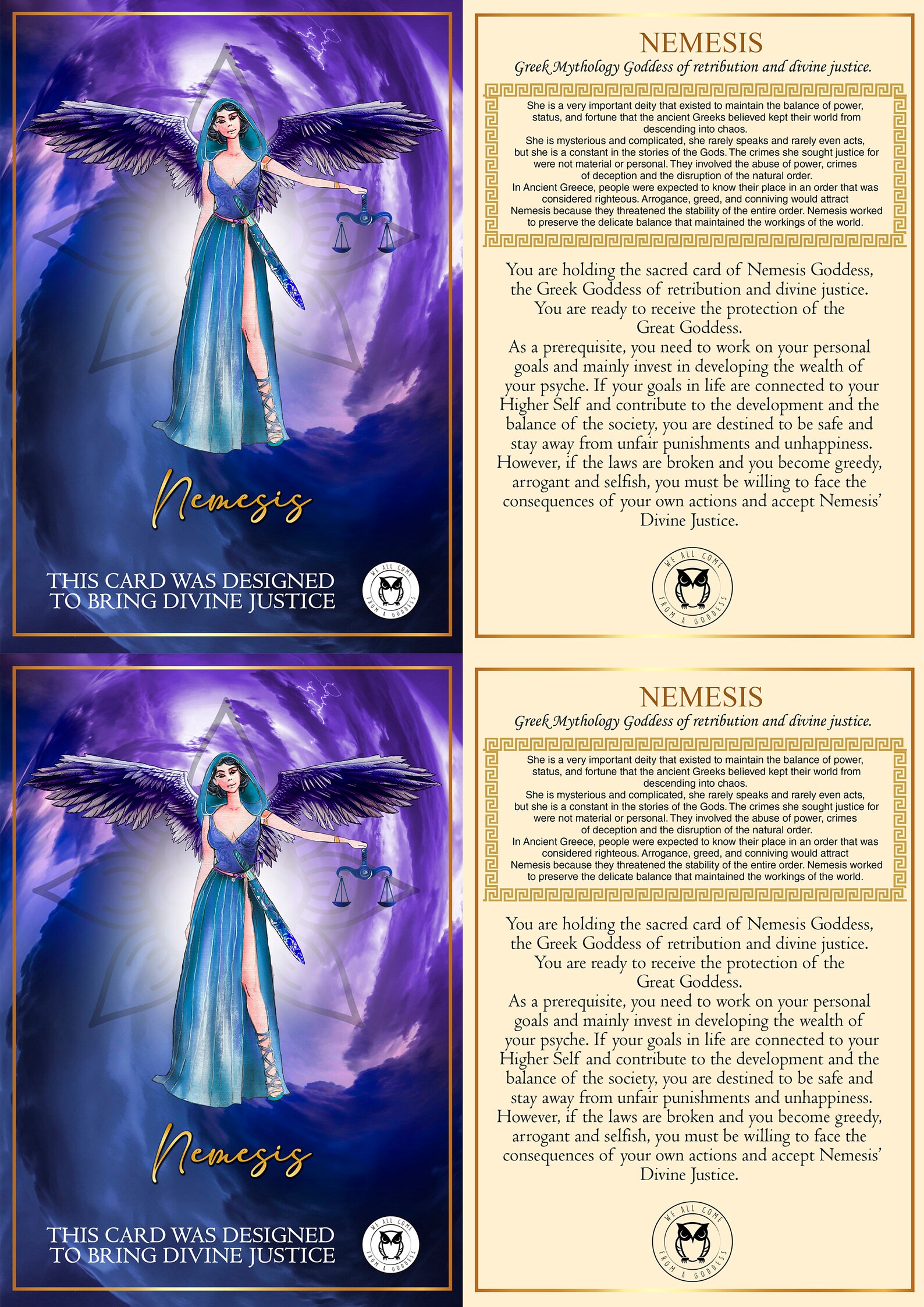 Nemesis Card/greek Goddess Nemesis Card/divine Justice | Etsy