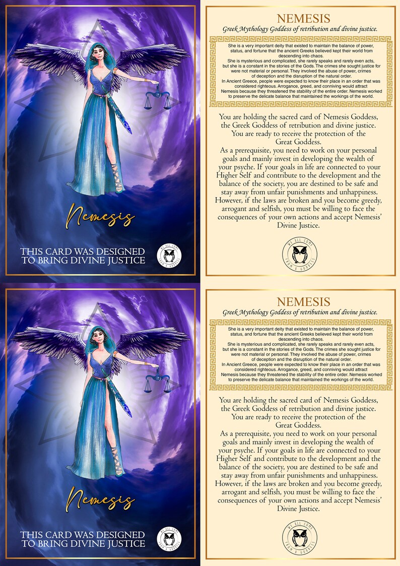 Nemesis Card/greek Goddess Nemesis Card/divine Justice | Etsy