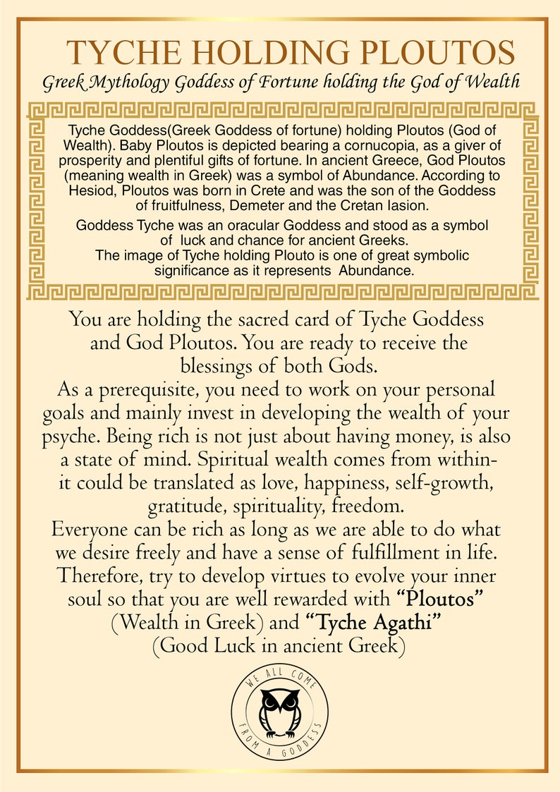 Tyche Holding Ploutos Card/greek Goddess of Luck Card Holding - Etsy