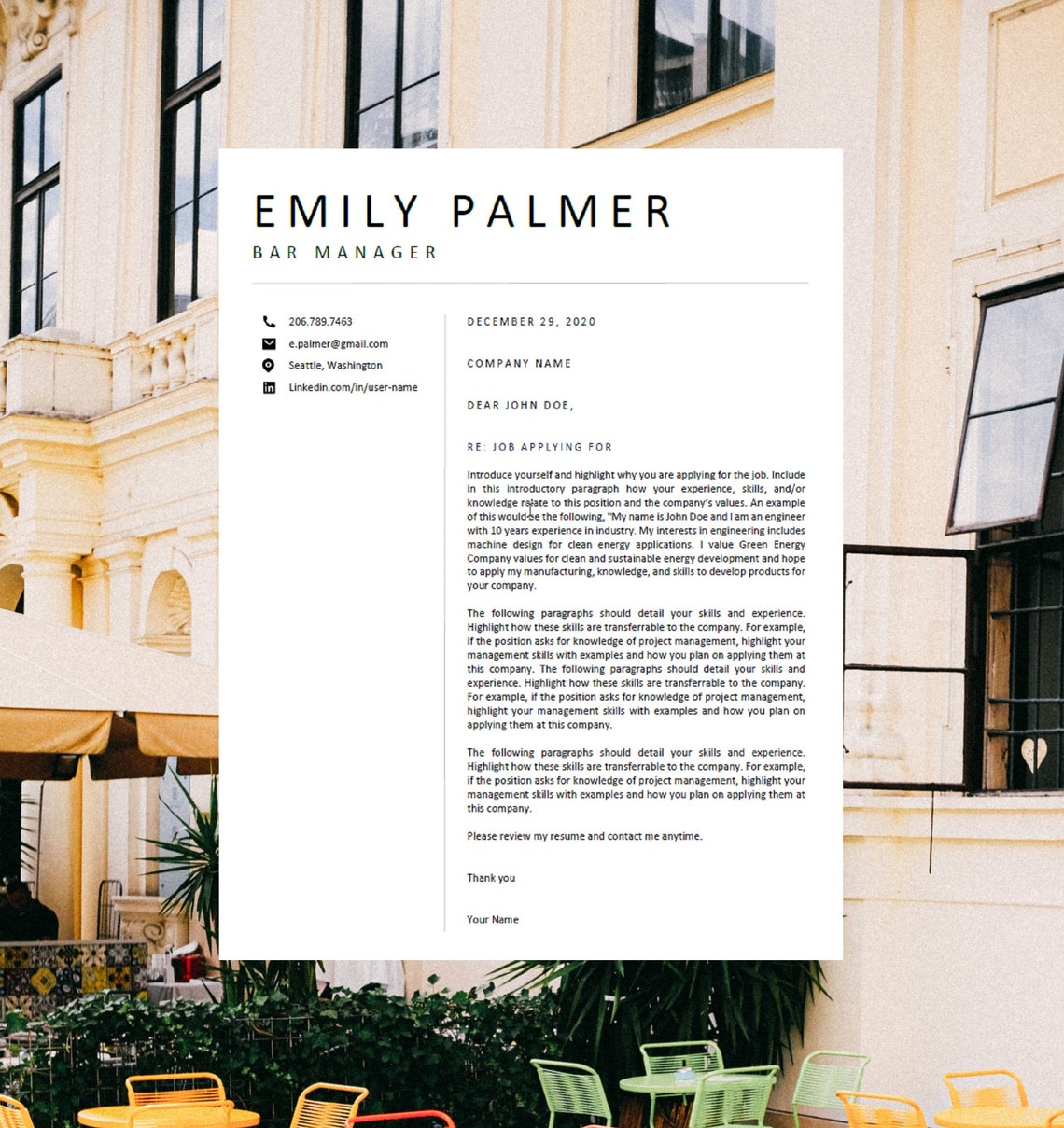 Professional Resume for Bar Manager, Bartender, Cook, Hostess, Flight ...