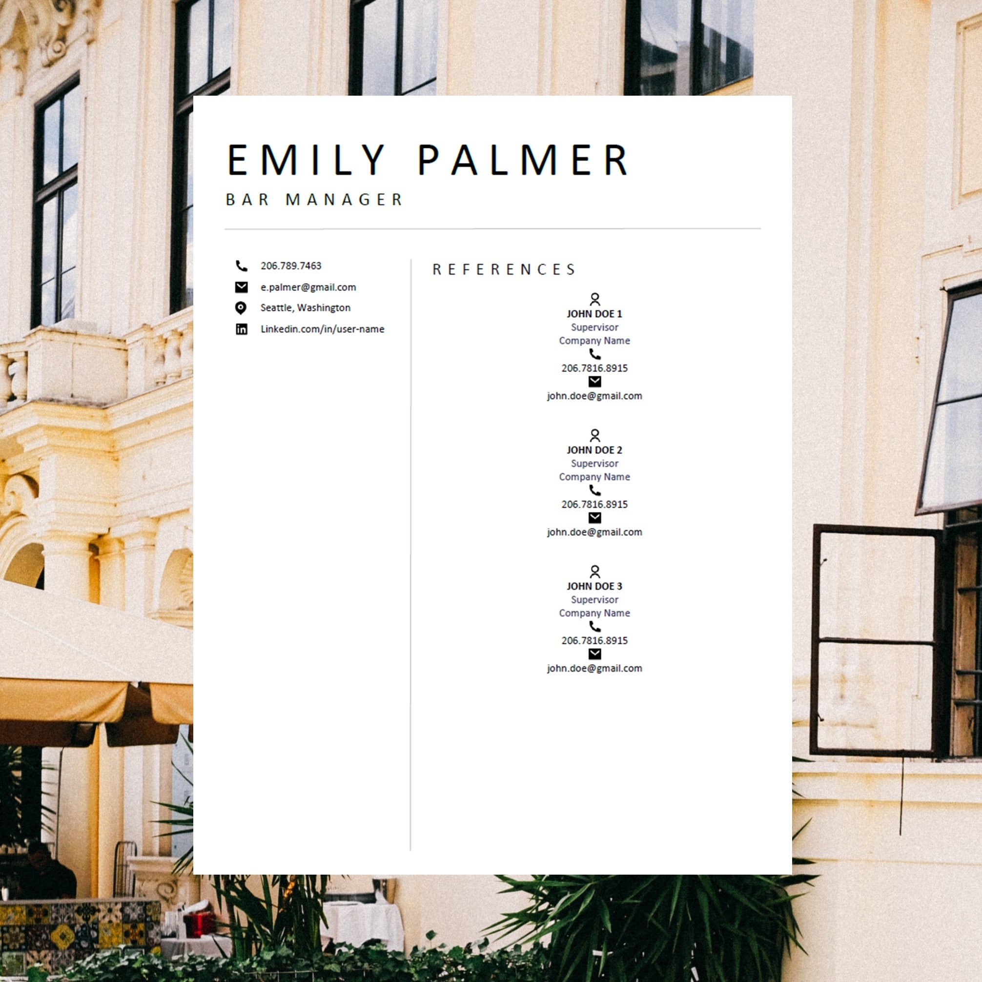 Professional Resume for Bar Manager, Bartender, Cook, Hostess, Flight ...