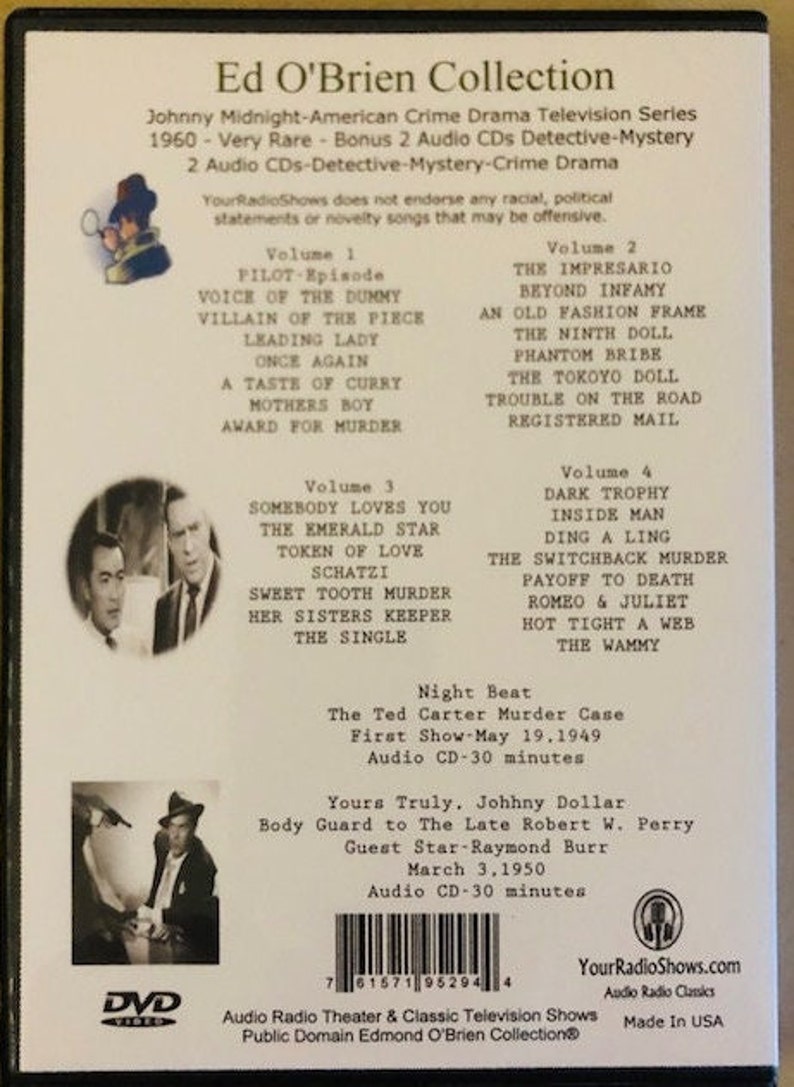 Edmond O'brien Collection-johnny Midnight 4 Dvds-rare 32 B&W TV Shows ...