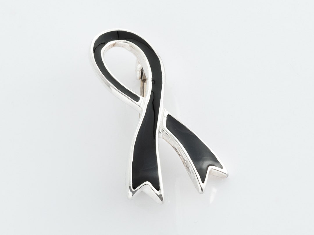 Black Enamel Sterling Silver Awareness Ribbon Pin, Mourning, Insomnia ...