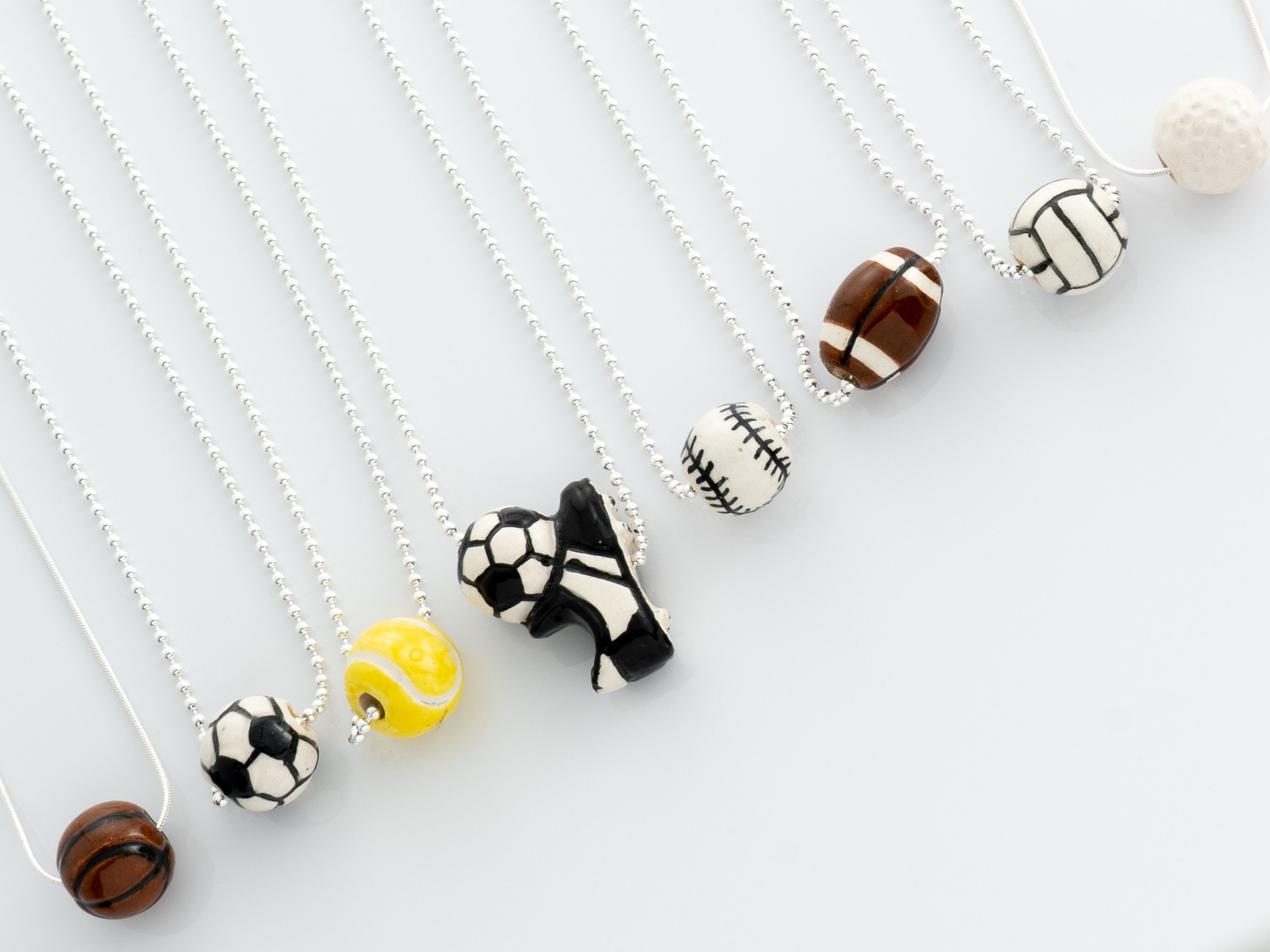 Ceramic Soccer Ball on Sterling Silver Beaded Chain, Soccer Ball ...