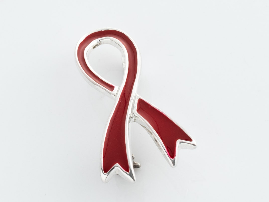 Red Enamel Sterling Silver Awareness Ribbon Pin, Heart, MADD, CHD, DARE ...