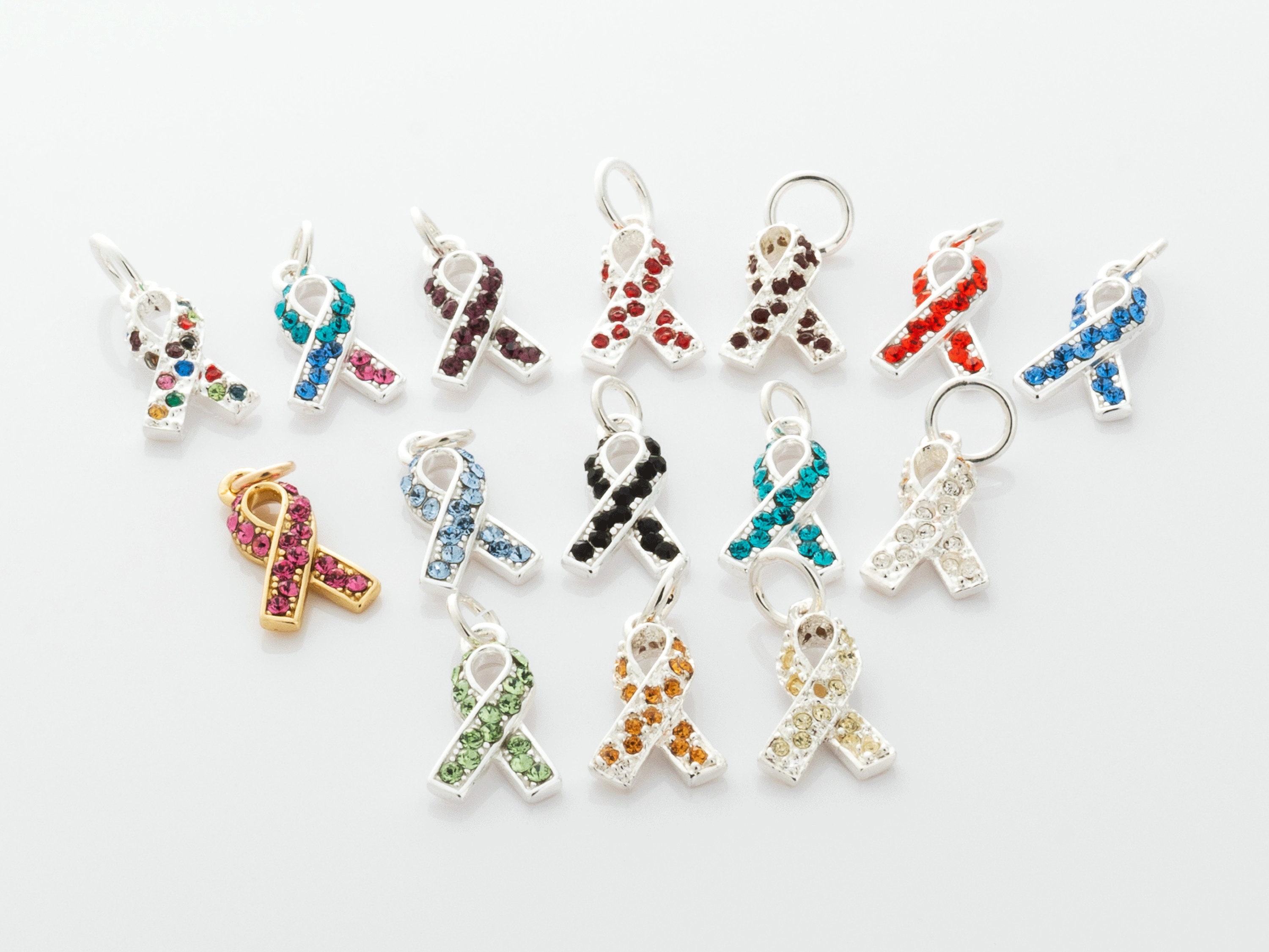 Teal CZ Sterling Silver Awareness Ribbon Charm, Awareness Ribbon Charm ...