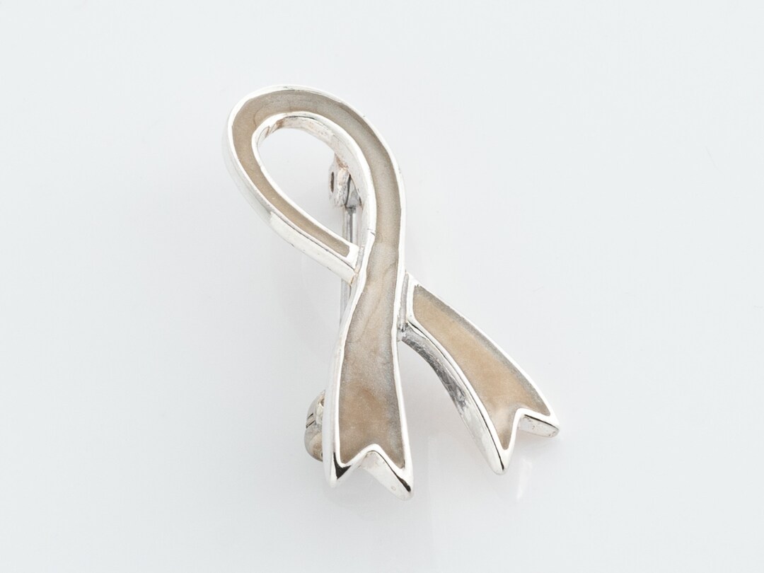 Cream Enamel Sterling Silver Awareness Ribbon Pin, Spinal Muscular ...