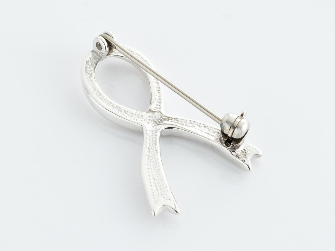 Blue Enamel Sterling Silver Awareness Ribbon Pin, Colon Cancer ...