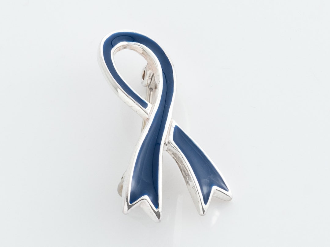 Blue Enamel Sterling Silver Awareness Ribbon Pin, Colon Cancer ...