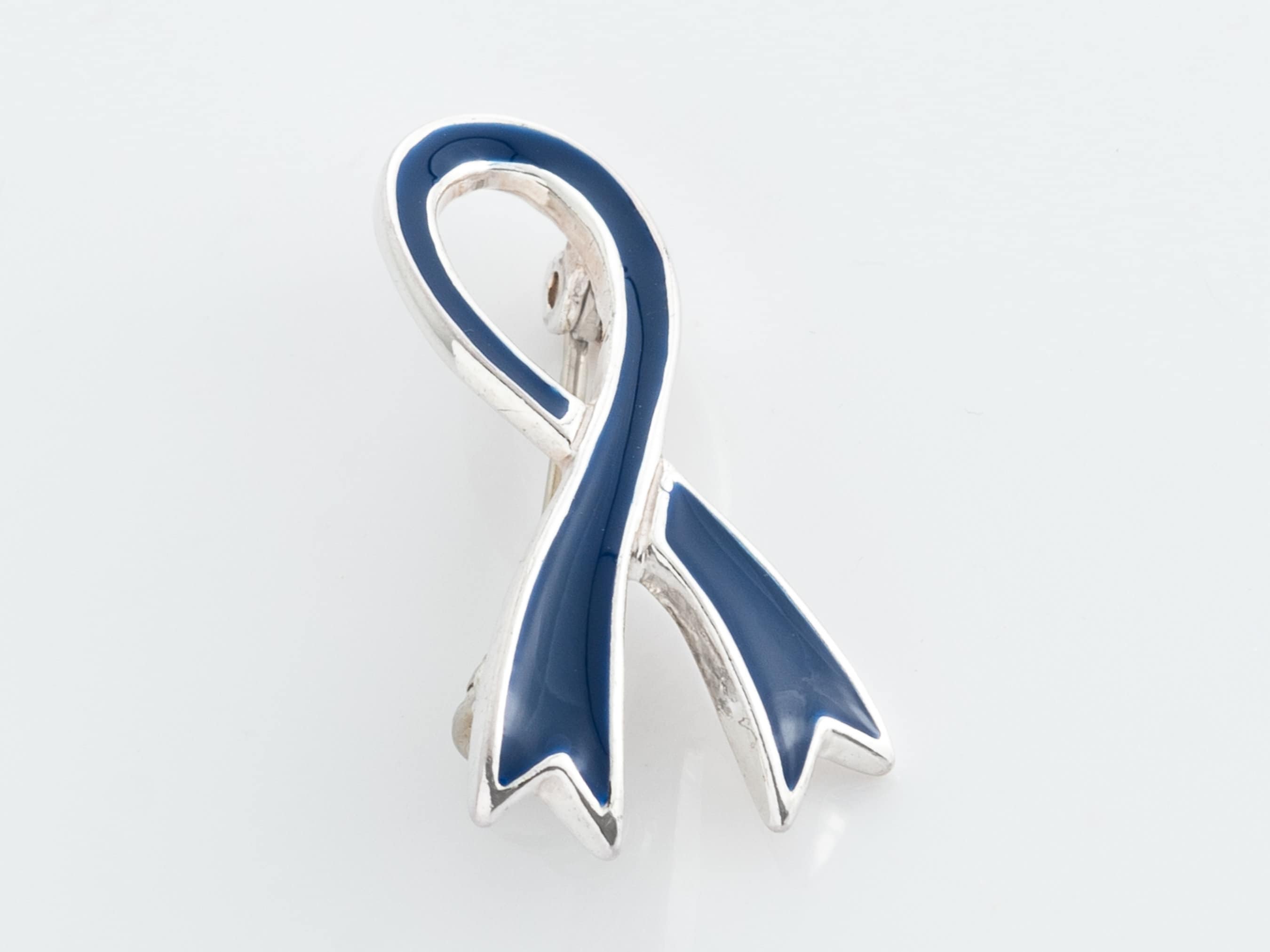 Blue Enamel Sterling Silver Awareness Ribbon Pin, Colon Cancer ...